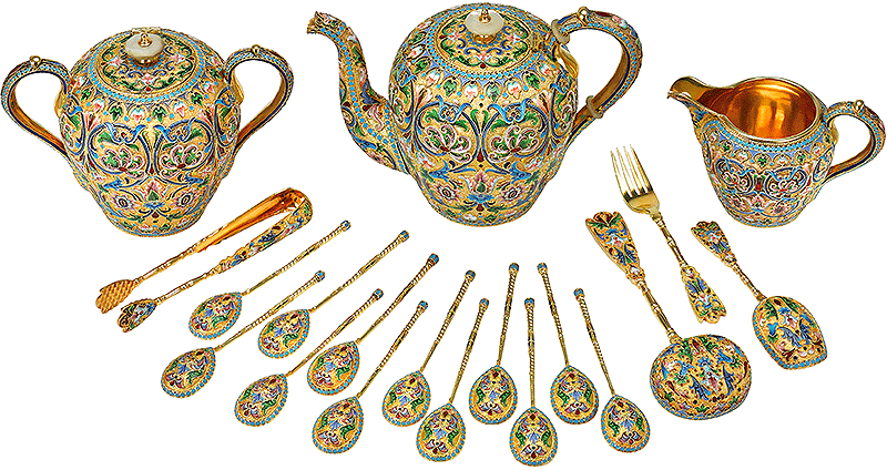 Russian Silver-Gilt & Enamel Tea Set | Ruzhnikov Art