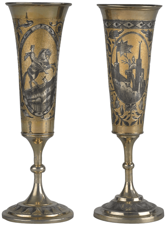 Russian Silver & Niello Champagne Flutes | Ruzhnikov Art